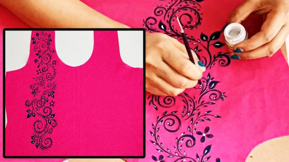 Stylish Free Hand Painted Bel / Border Neckline Design