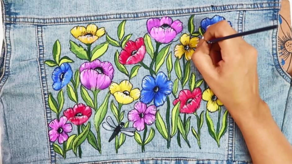 How to paint a Denim Jacket | Free Hand Drawing + Painting