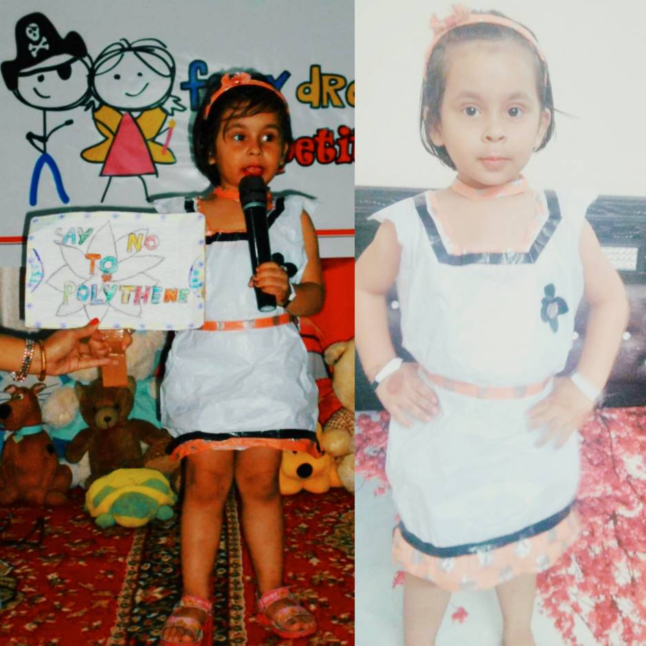 My kid's fancy dress & accessories made of polythene by me