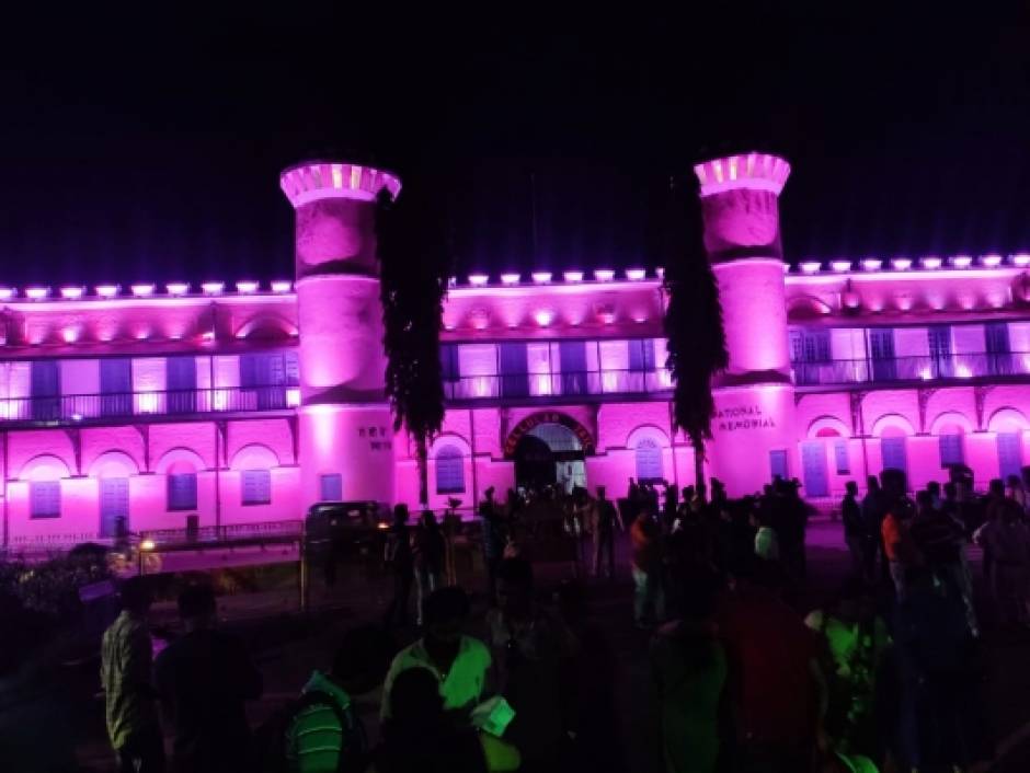 Light show at the iconic Cellular Jail.