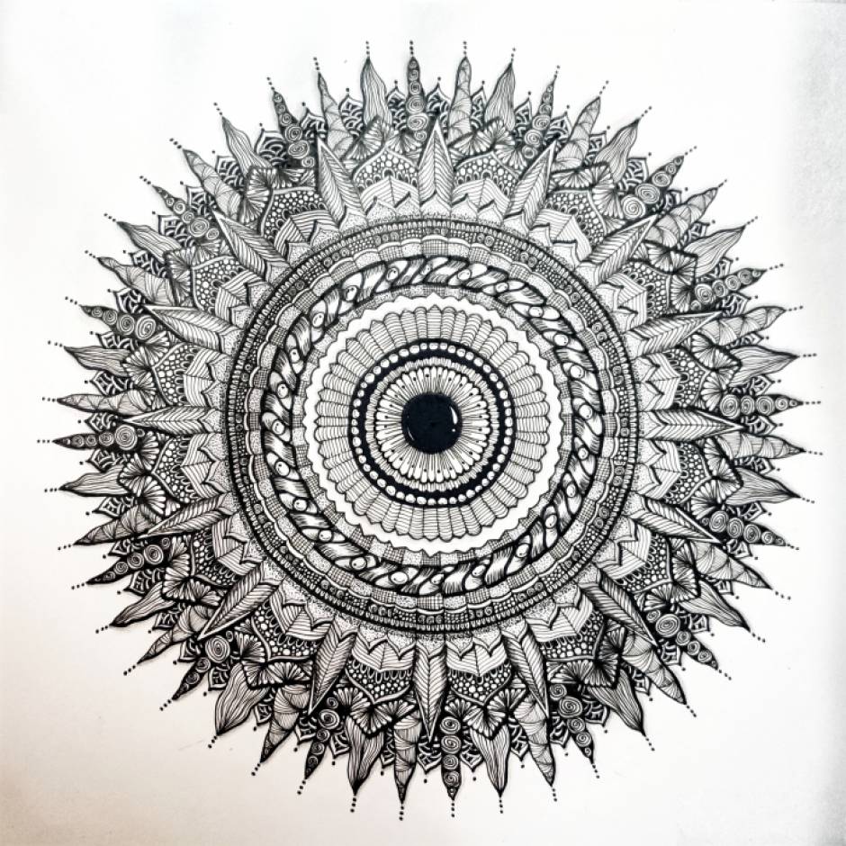 Mandala making (13 layers of circles with zentangle design