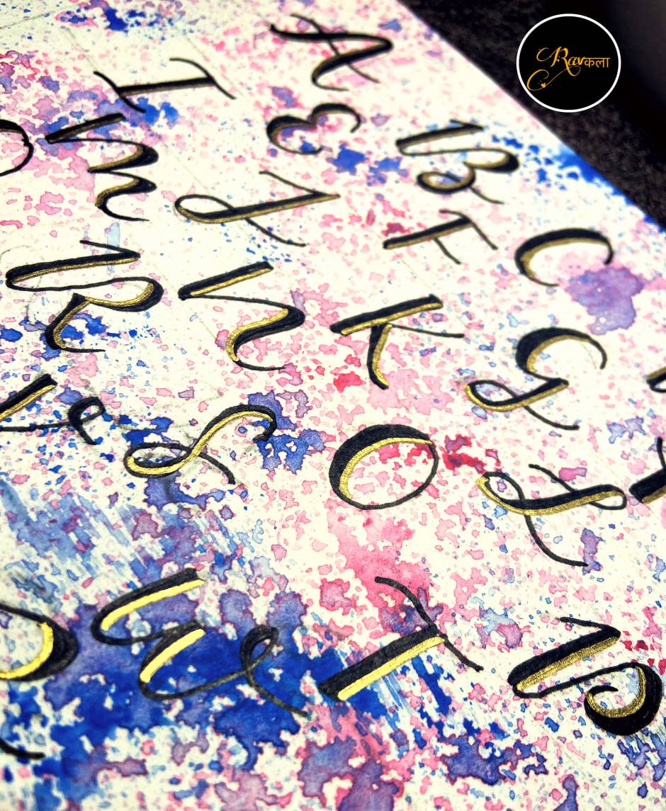 Calligraphy Art with colour wash and alphabets