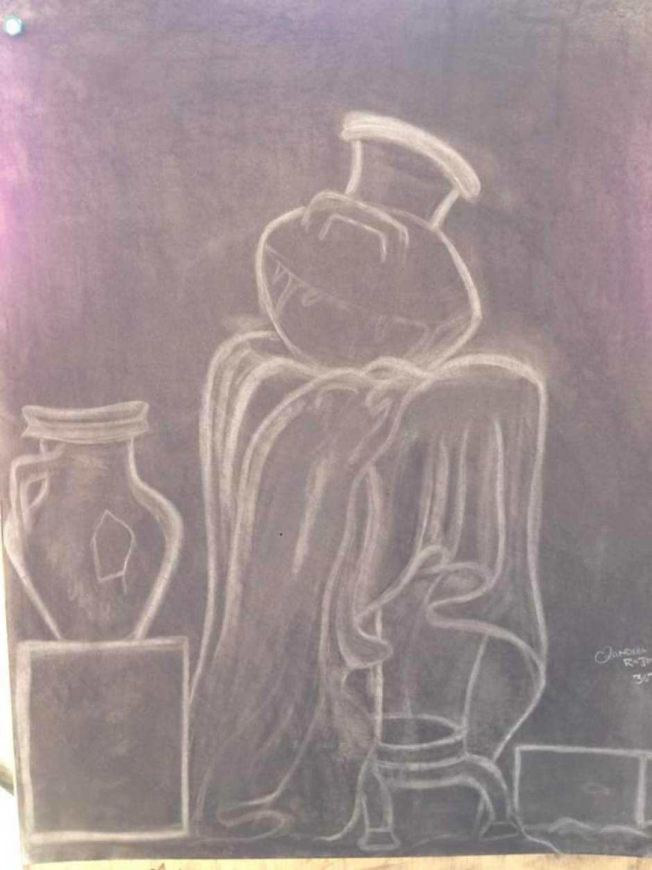 Rubber drawing with charcoal