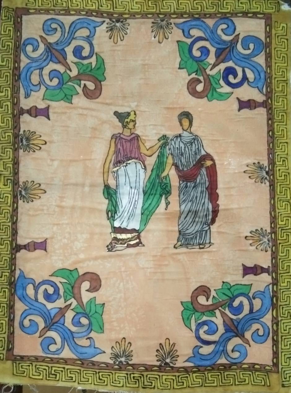 Roman arts on silk fabric painting