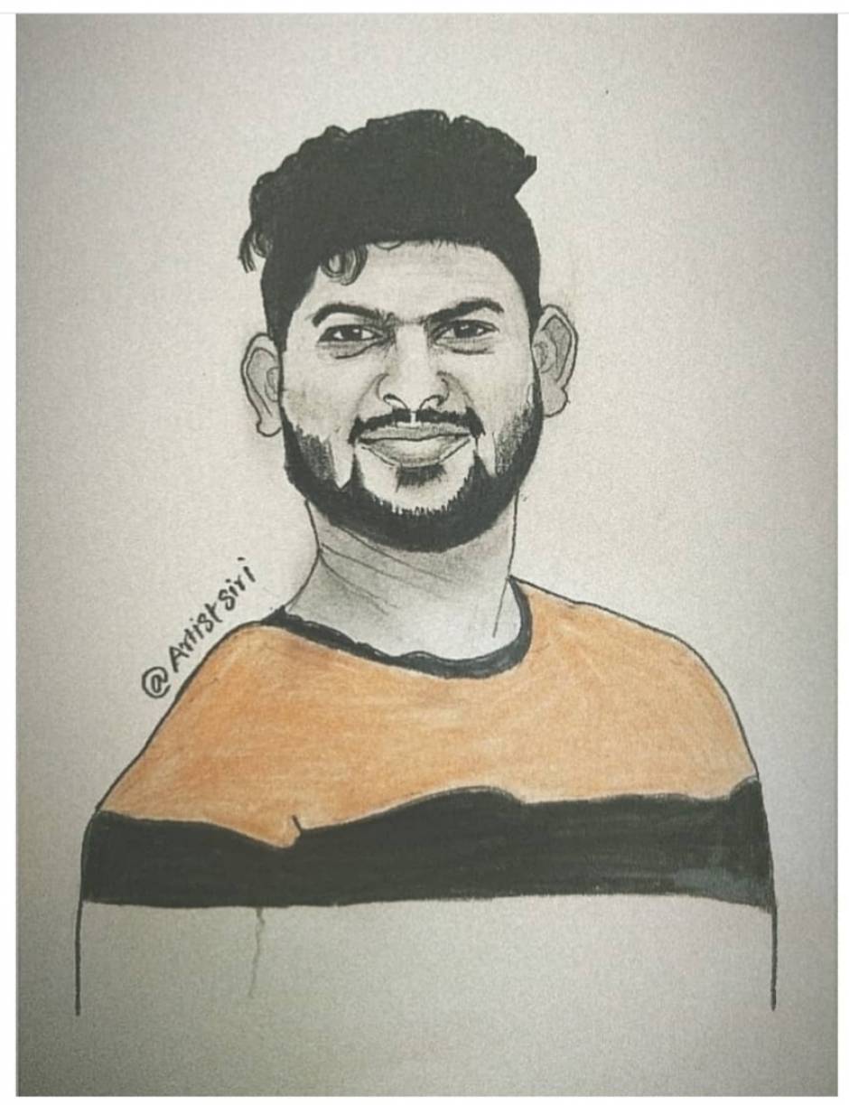 Single portrait colour and ️ pencil drawing image