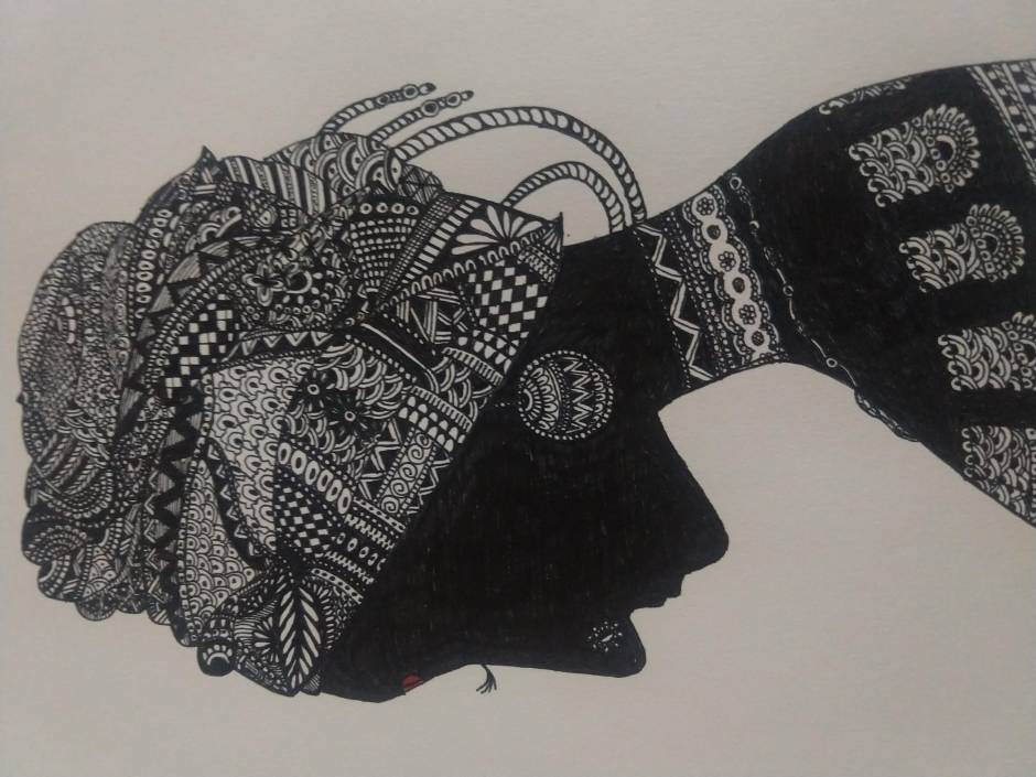 Lady in zentangle pattern