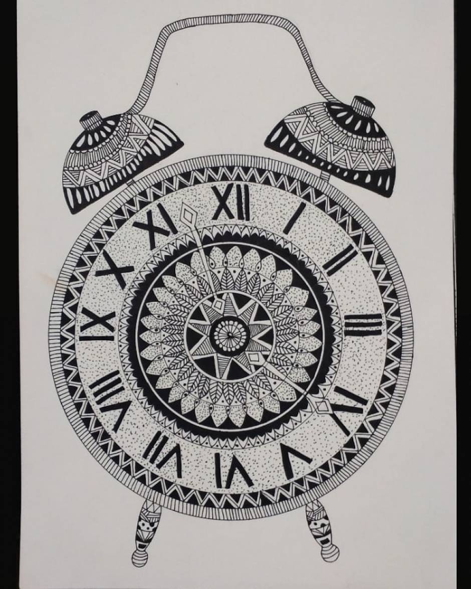 A zentangled bell clock