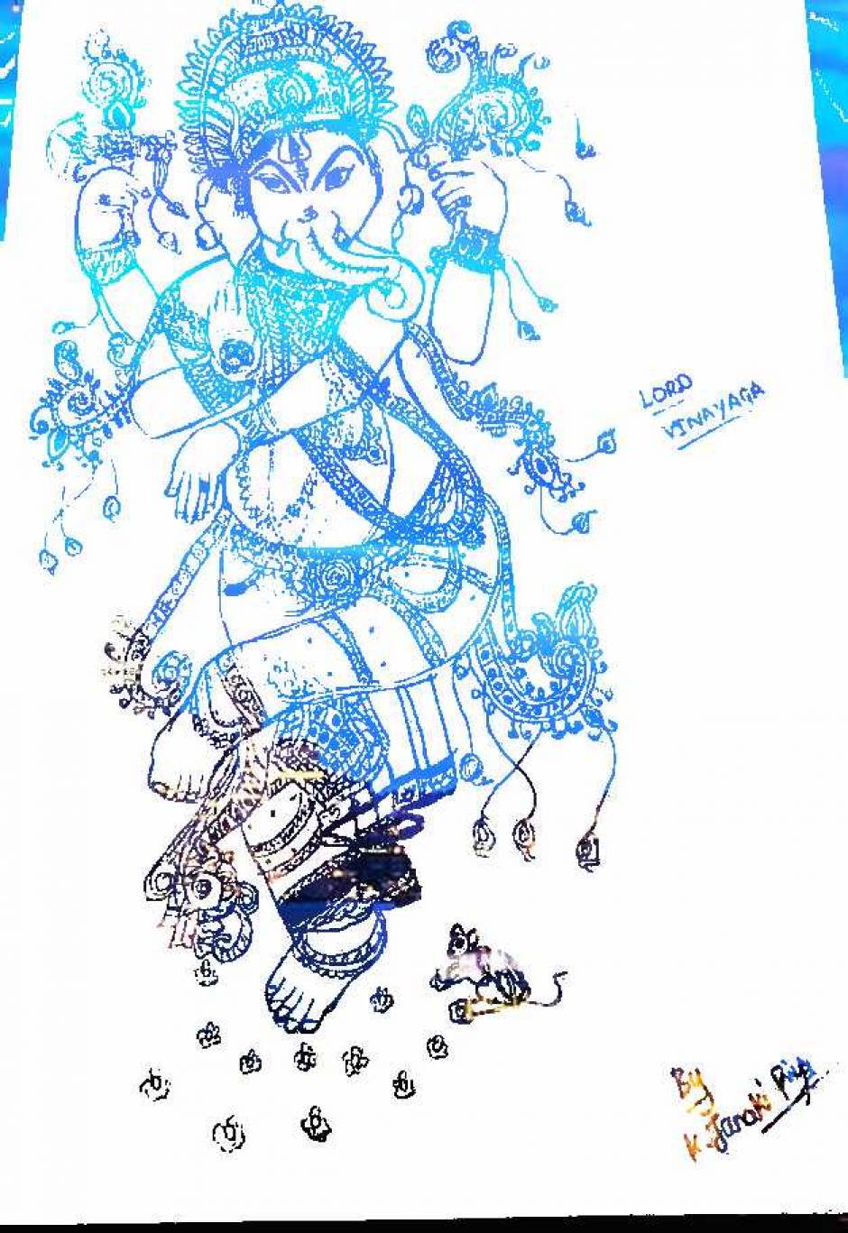 Drawing on lord vinayaga dancing mode on