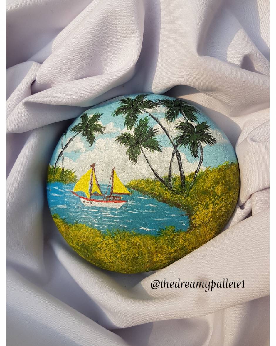 " A Ship in the Ocean " Stone Painting
