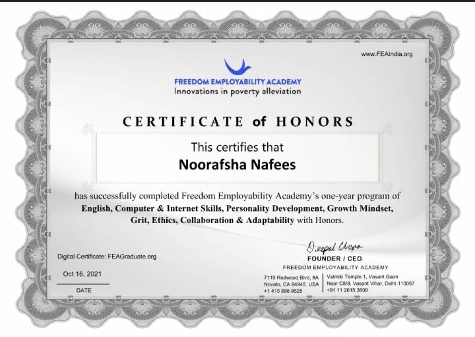 Certificate from F.E.A.